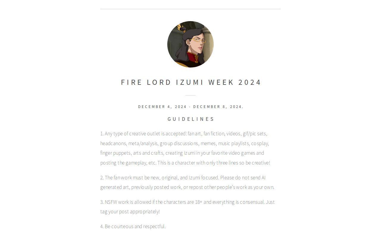Fire Lord Izumi Week 2024